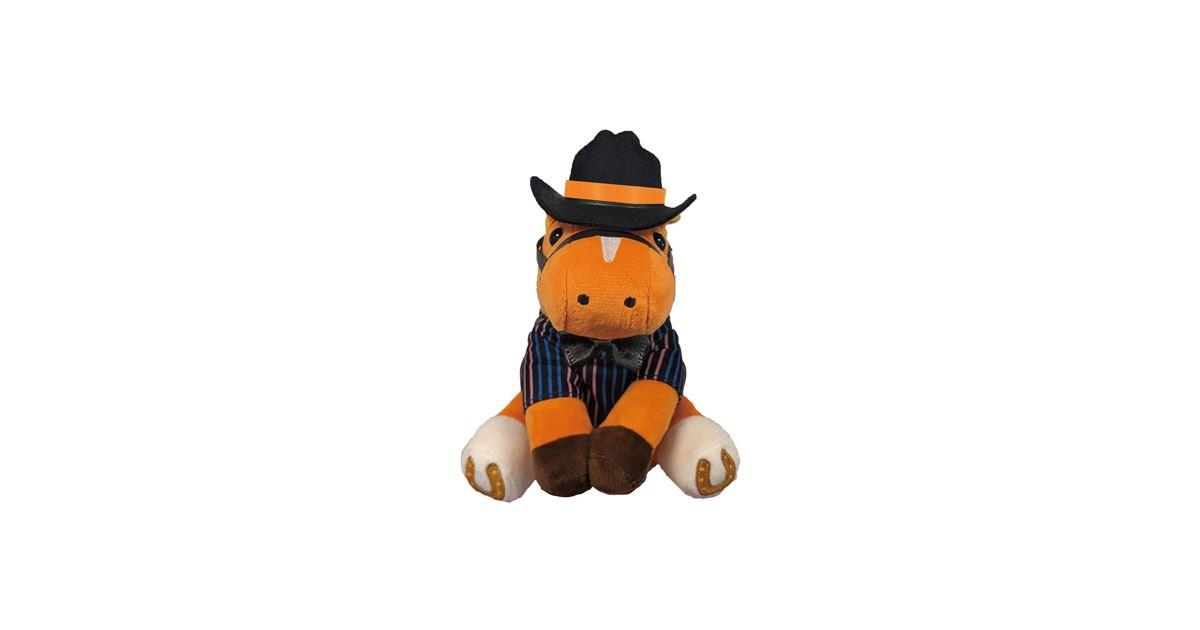Gift at Races. Sitting Horse Plush with Outfit (Neon Orange)